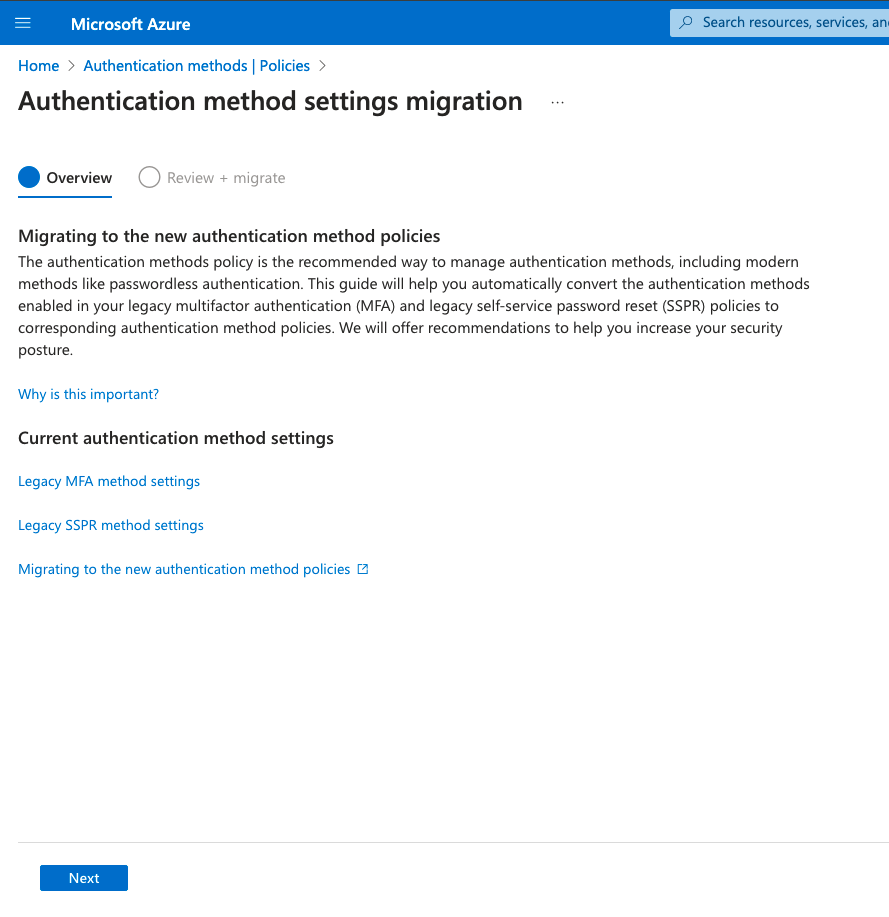 Impact of "Migrate to the converged Authentication methods policy ...