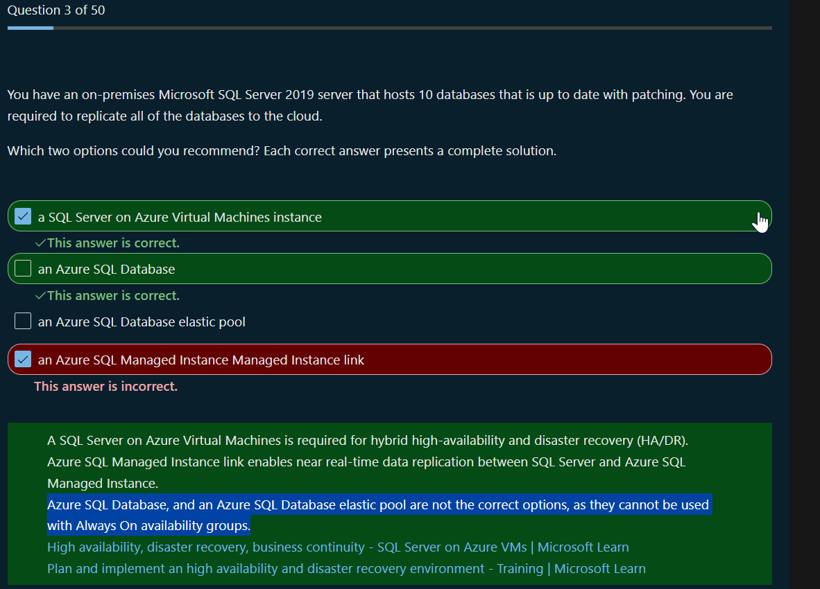 Is there a mistake on this practice exam question for DP300 ...