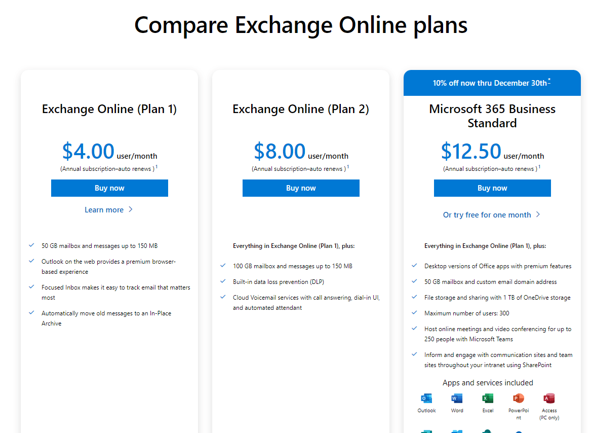 Exchange Online plan benefits - Microsoft Q&A