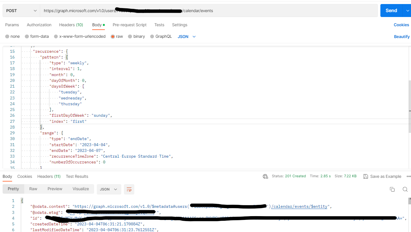 Graph Create Recurring Event Based On An Existing Recurring Event Microsoft Qanda