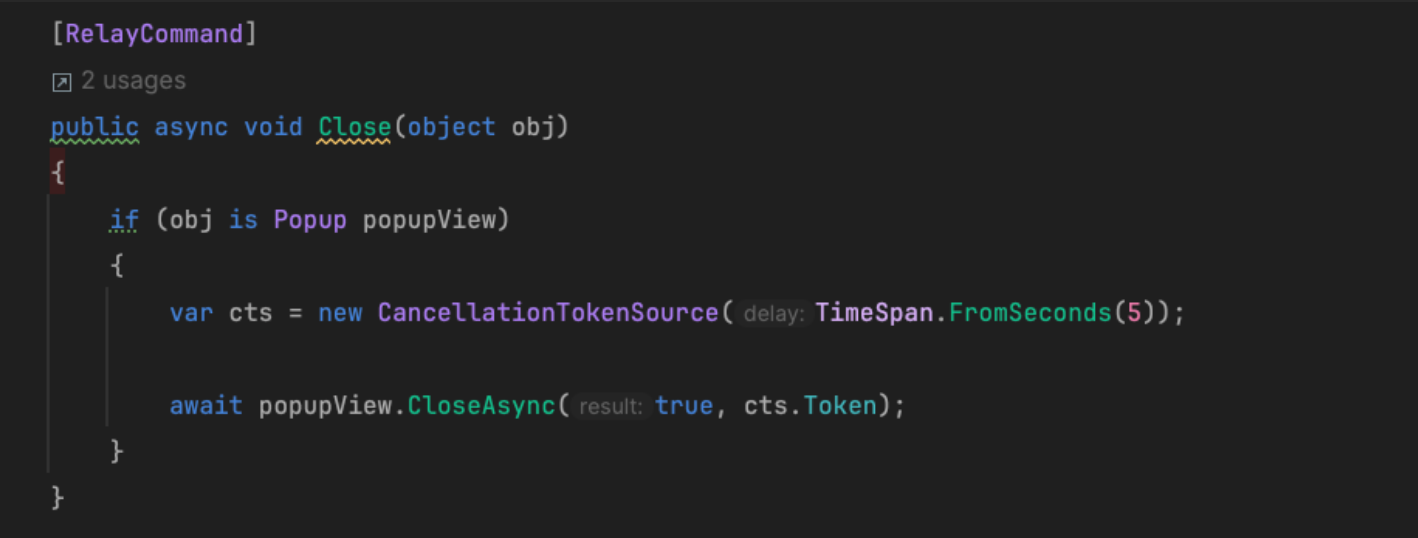 Closing communitytoolkit popup using ViewModel - Microsoft Q&A