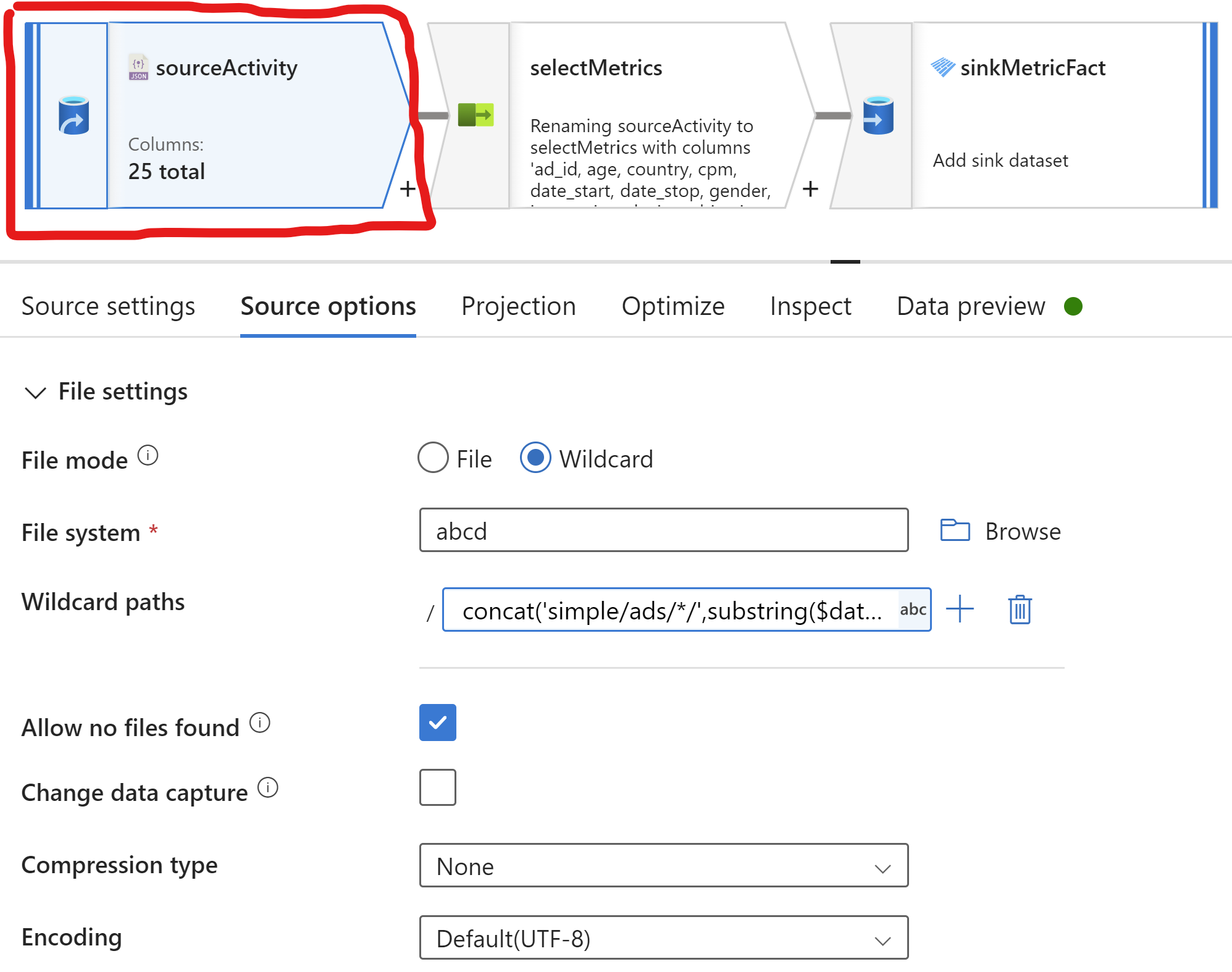 Data flow is not sinking all data because I have 84 json files in ...