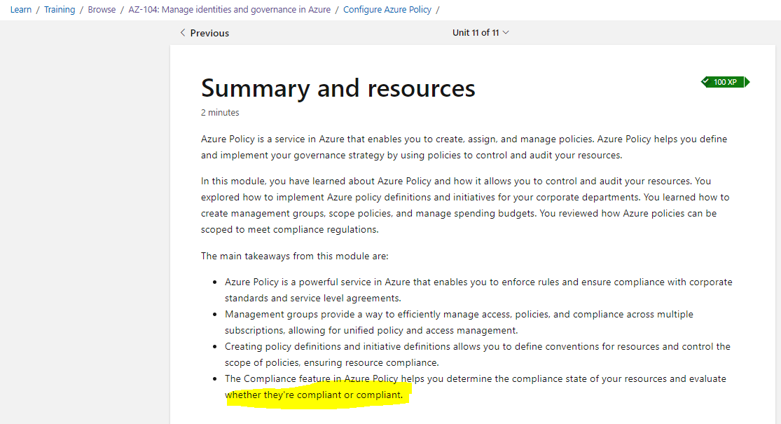 Typo in Training Module ( AZ-104: Manage identities and governance in ...