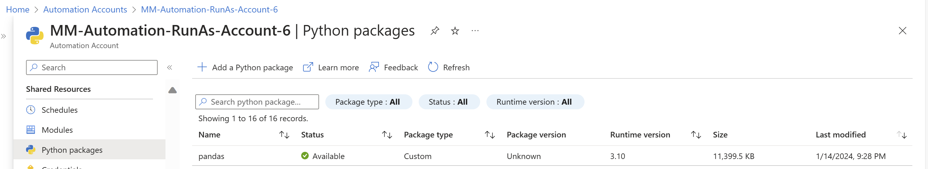 Unable to import pandas package in Azure Runbooks - Microsoft Q&A Unable to import pandas package in Azure Runbooks - Microsoft Q&A