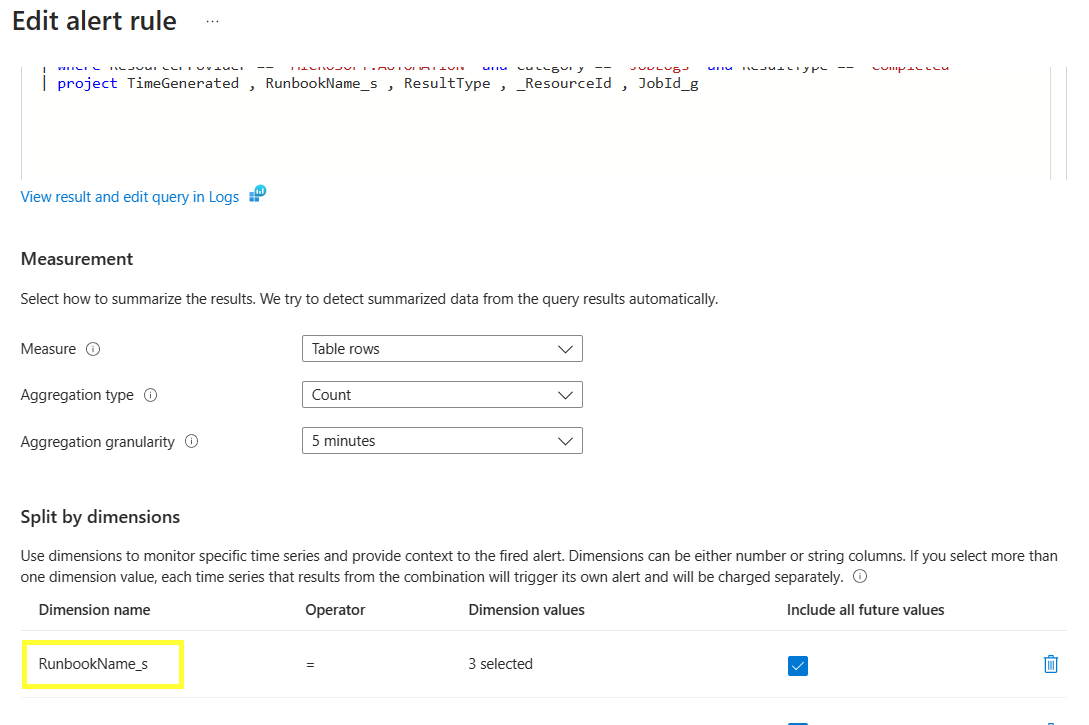 Azure Automation Account --> Monitoring --> Alert Rule --> Custom ...