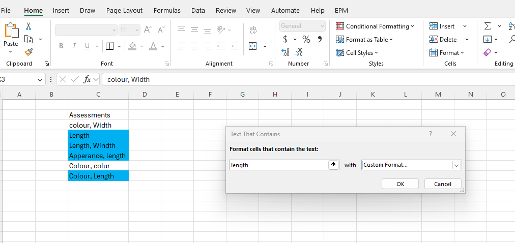 Conditional Format If another cell "contains" test - Microsoft Q&A