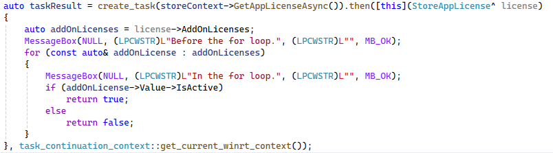 Issues with GetAppLicenseAsync in MFC C++ Application. - Microsoft Q&A