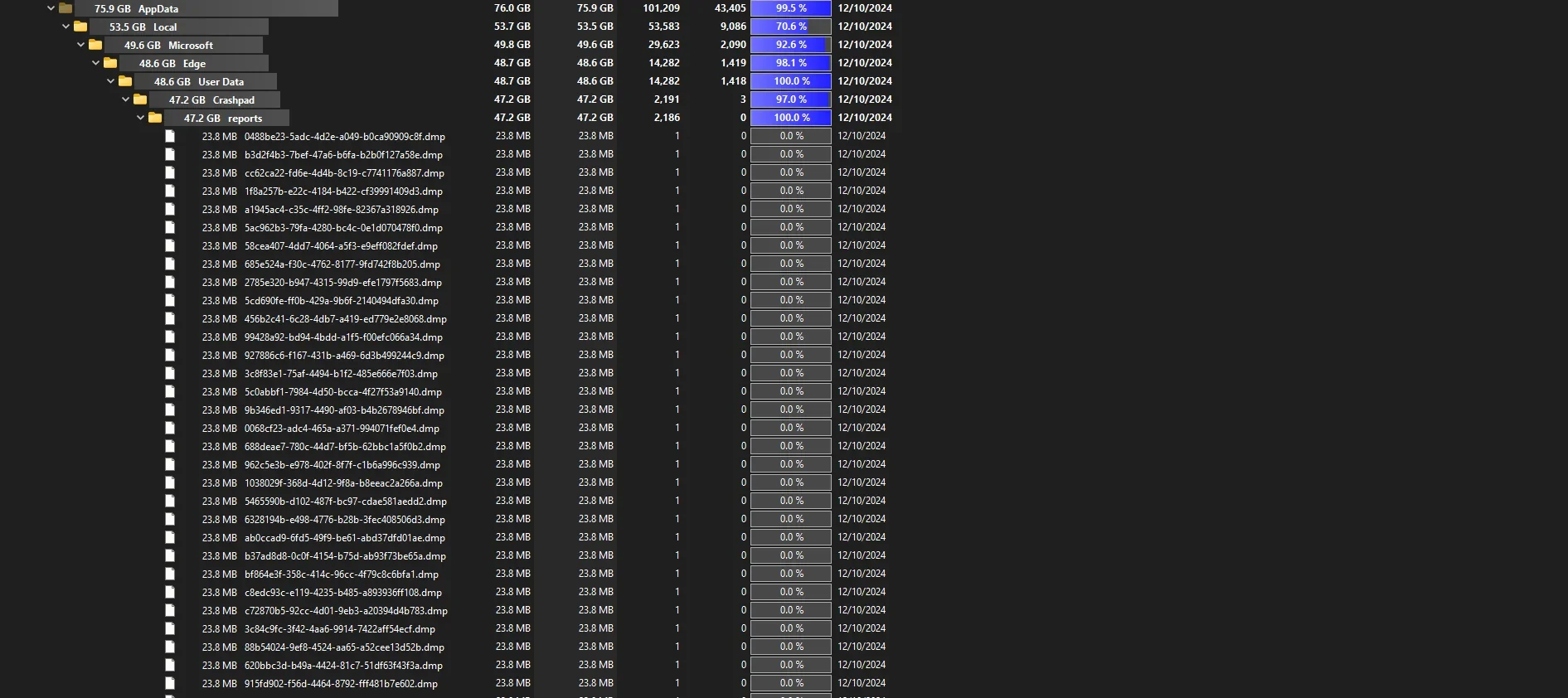 Edge keep creating dmp files in reports folder and taken a lot of ...