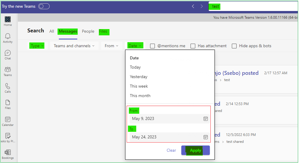 How to search in Teams for a past, specific date range - Microsoft Q&A