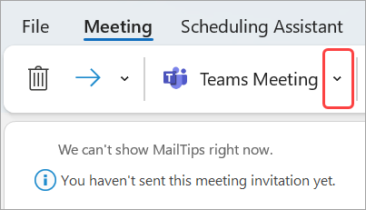 in outlook calendar i cen see the meet now button but not new teams ...