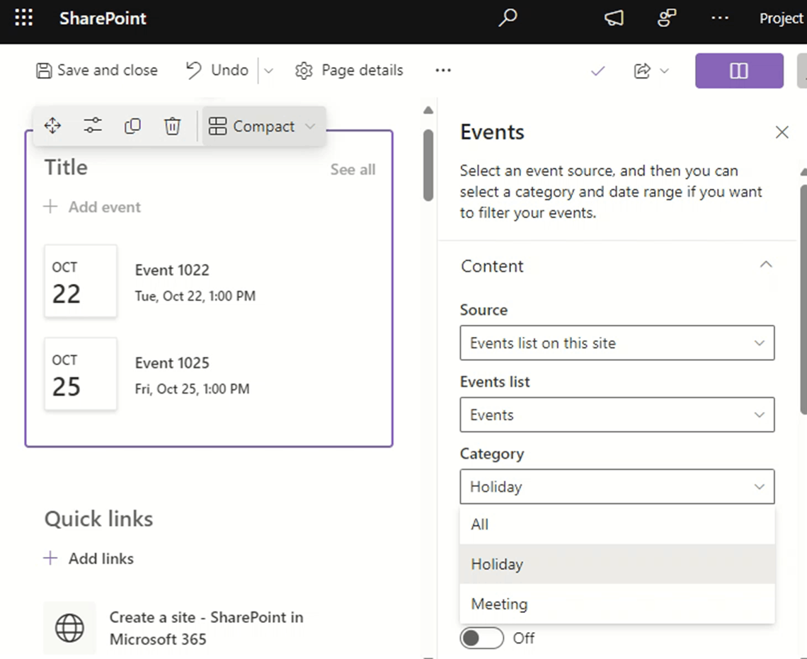 SharePoint Event Web Part only shows 2 upcoming events when filtered by ...
