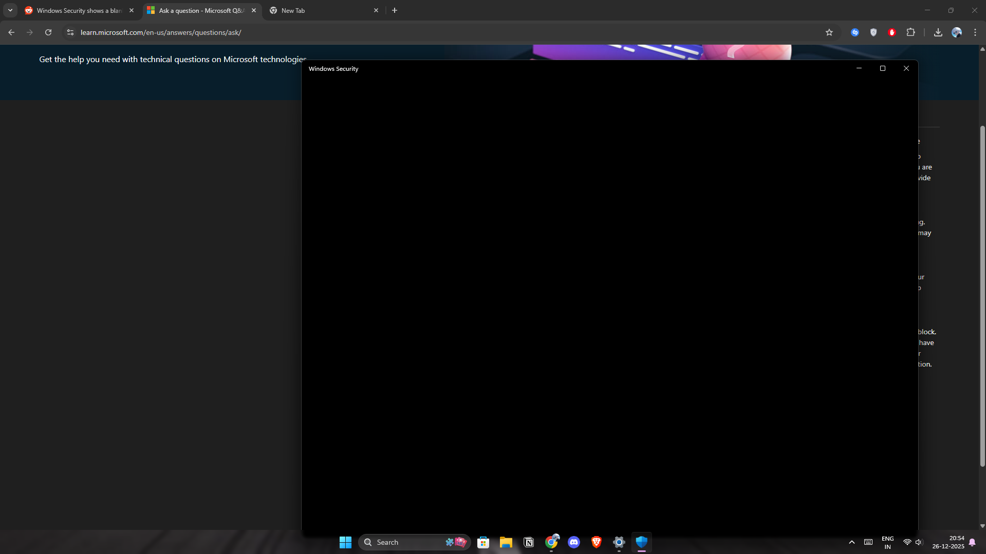 I am getting a black screen on windows security - Microsoft Q&A