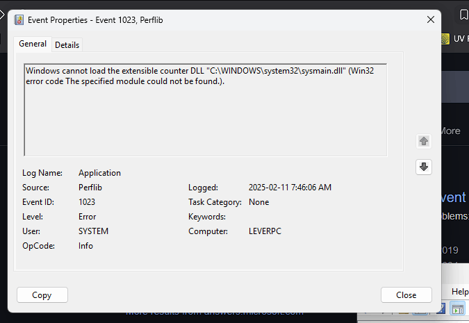 How Do I Fix Event 1023 Perflib Error? - Microsoft Q&A
