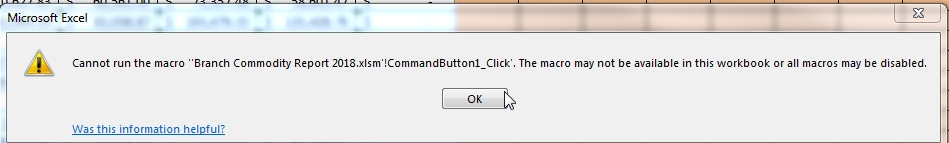 MS Excel Error - Cannot run the macro "***". The macros may not be ...