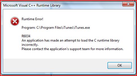 Microsoft Visual C++ Runtime Library Runtime Error R6034 on start up ...