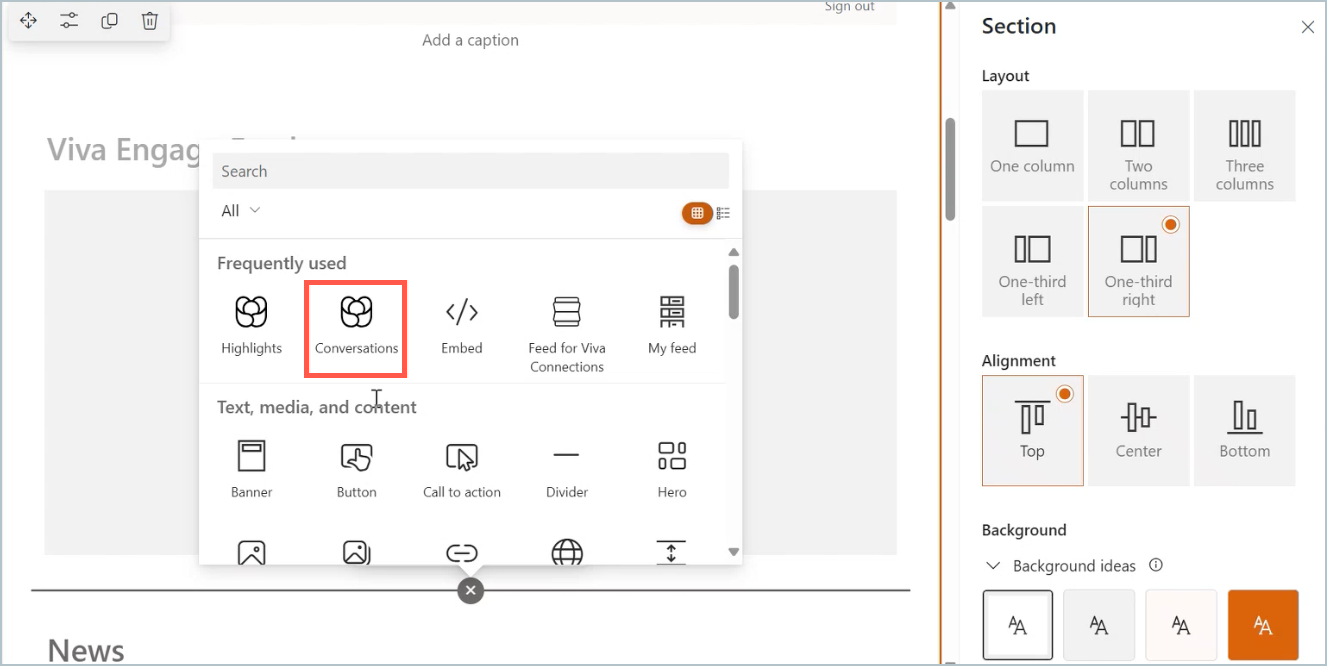 Viva Feed “Conversations” option visible on new Communication Sites ...