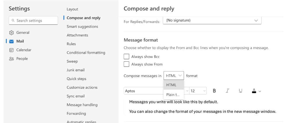 How to turn off "Auto-formatting" in office365 outlook. - Microsoft Q&A