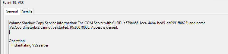 VSS Access Denied Errors On Admin Account - Event ID 8193 and 13 - Microsoft Q&A