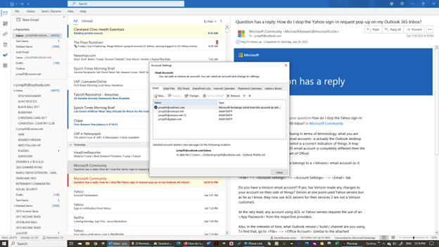 How do I stop the Yahoo sign-in request pop-up on my Outlook 365 Inbox ...