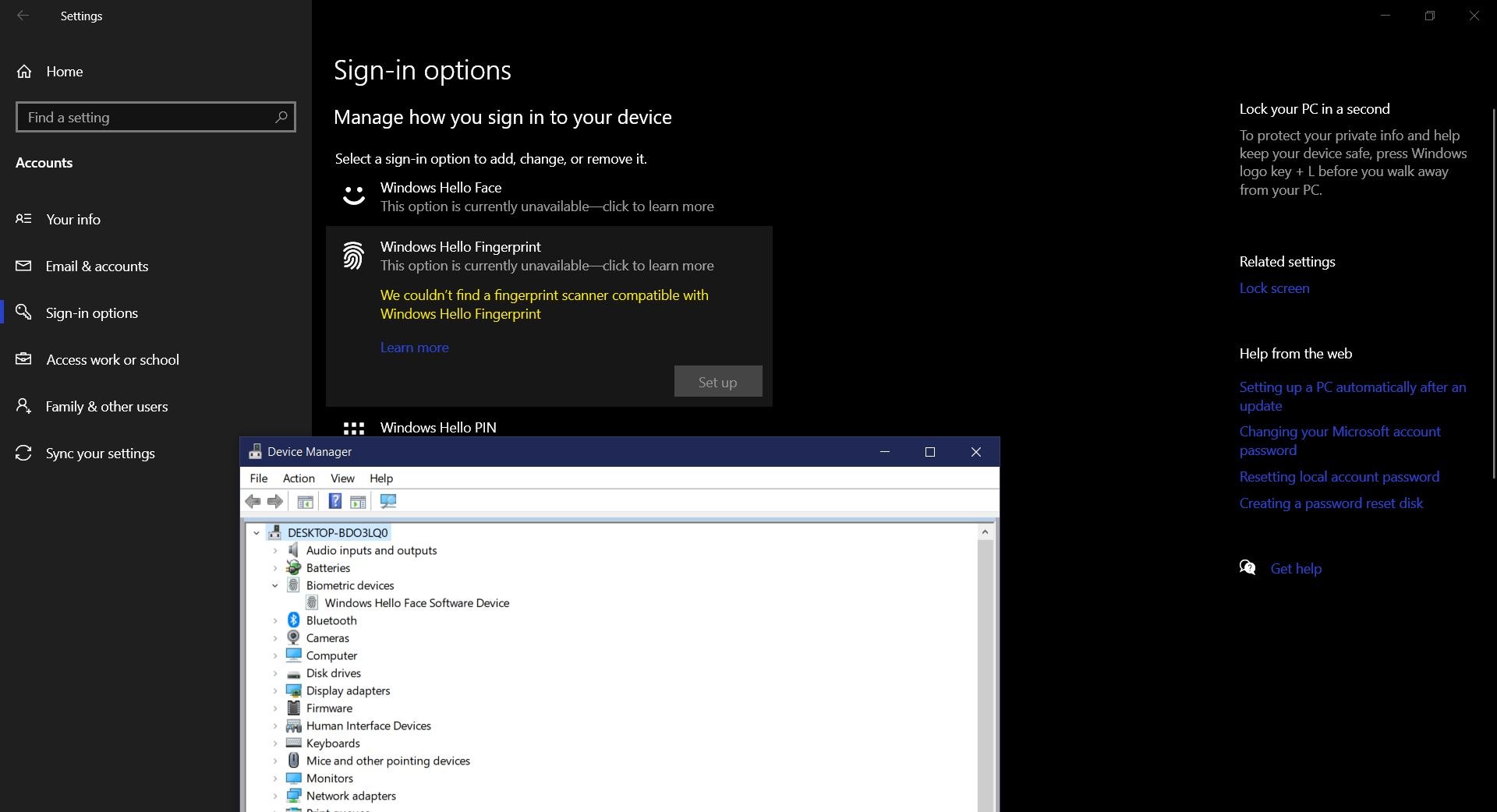 Windows hello fingerprint sensor not available - Microsoft Q&A