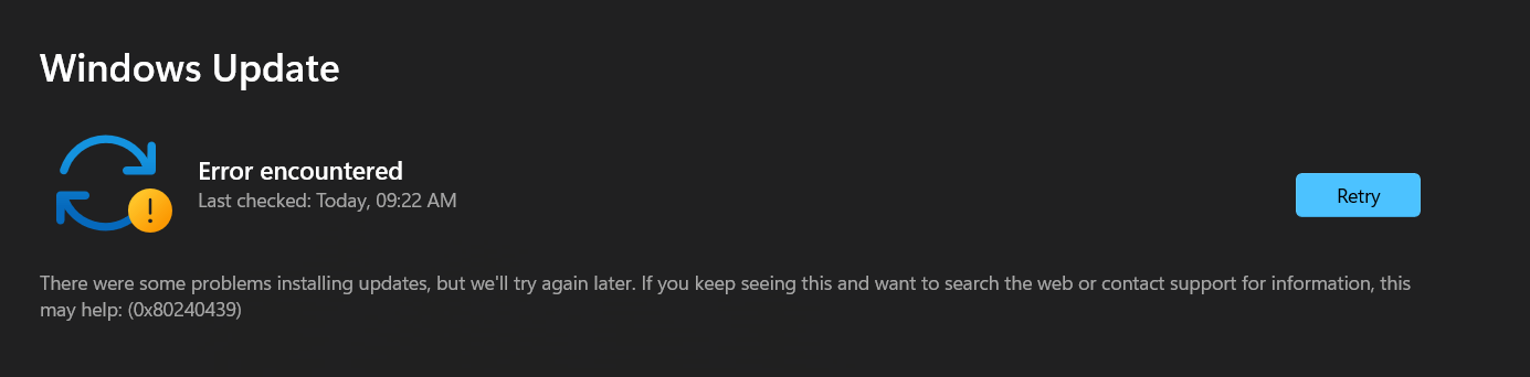 Unable to Update the Windows error: (0x80240439) - Microsoft Q&A