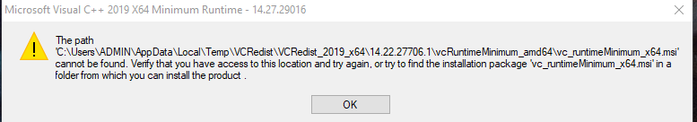 Microsoft Visual C++ 2019 X64 minimum runtime error - Microsoft Q&A