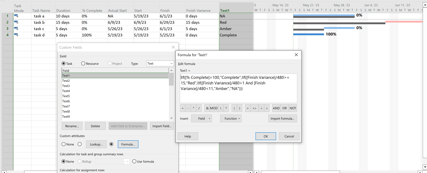 MS Project Formula for RAG rating on overdue tasks - Microsoft Q&A