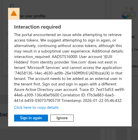 When signing in Microsoft azure admin center with my hotmail account I ...
