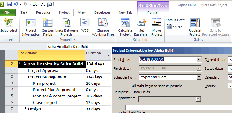 MS Project default start and finish times - Microsoft Q&A