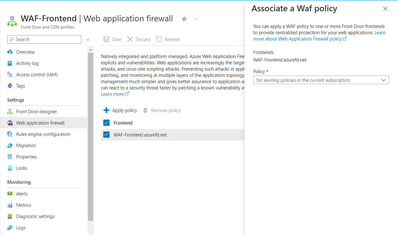 Web Application Firewall Policy is not showing up while associating the ...