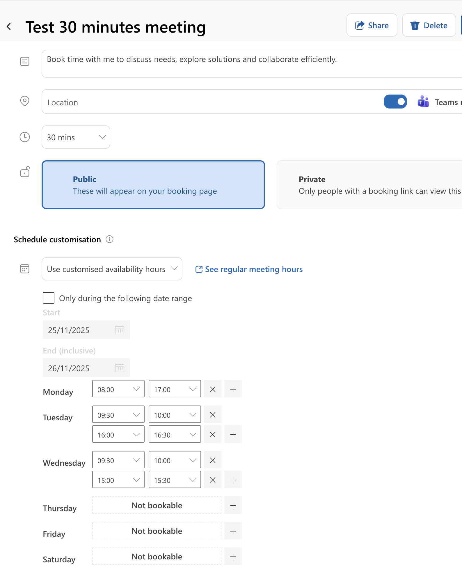 Error: Microsoft Bookings - custom setting doesnt work, only one slot ...