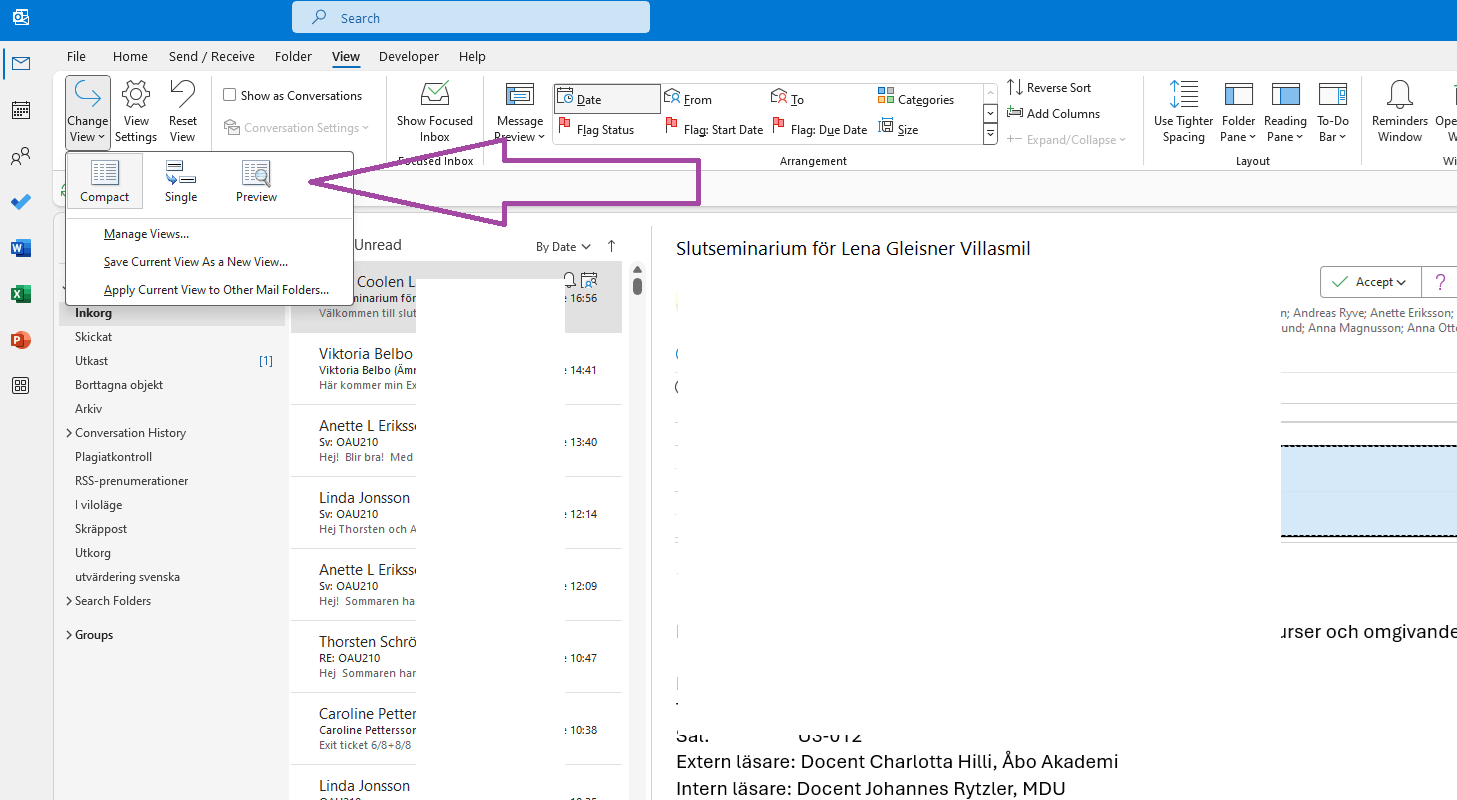 Emails in outlook now displaying small, and the sender's names are not displaying in a larger ...