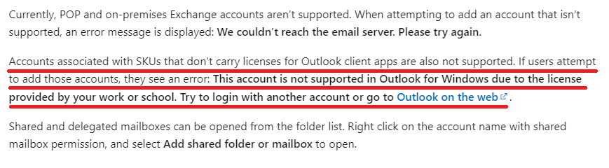 New Outlook giving "license provided by work or school error" when ...