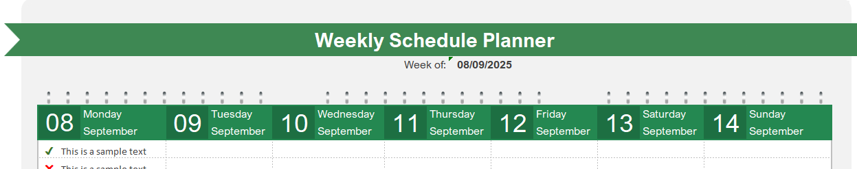 How to customise weekly schedule planner to automatically move the ...