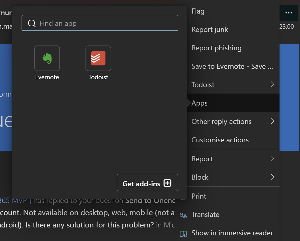 Send to Onenote add-in is missing from my account. Not available on ...
