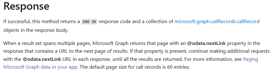 Call records API call only giving me 60 records - Microsoft Q&A
