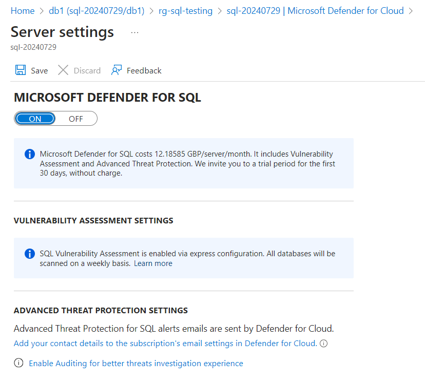 Vulnerability Assessment and Advanced Threat Protection not being ...