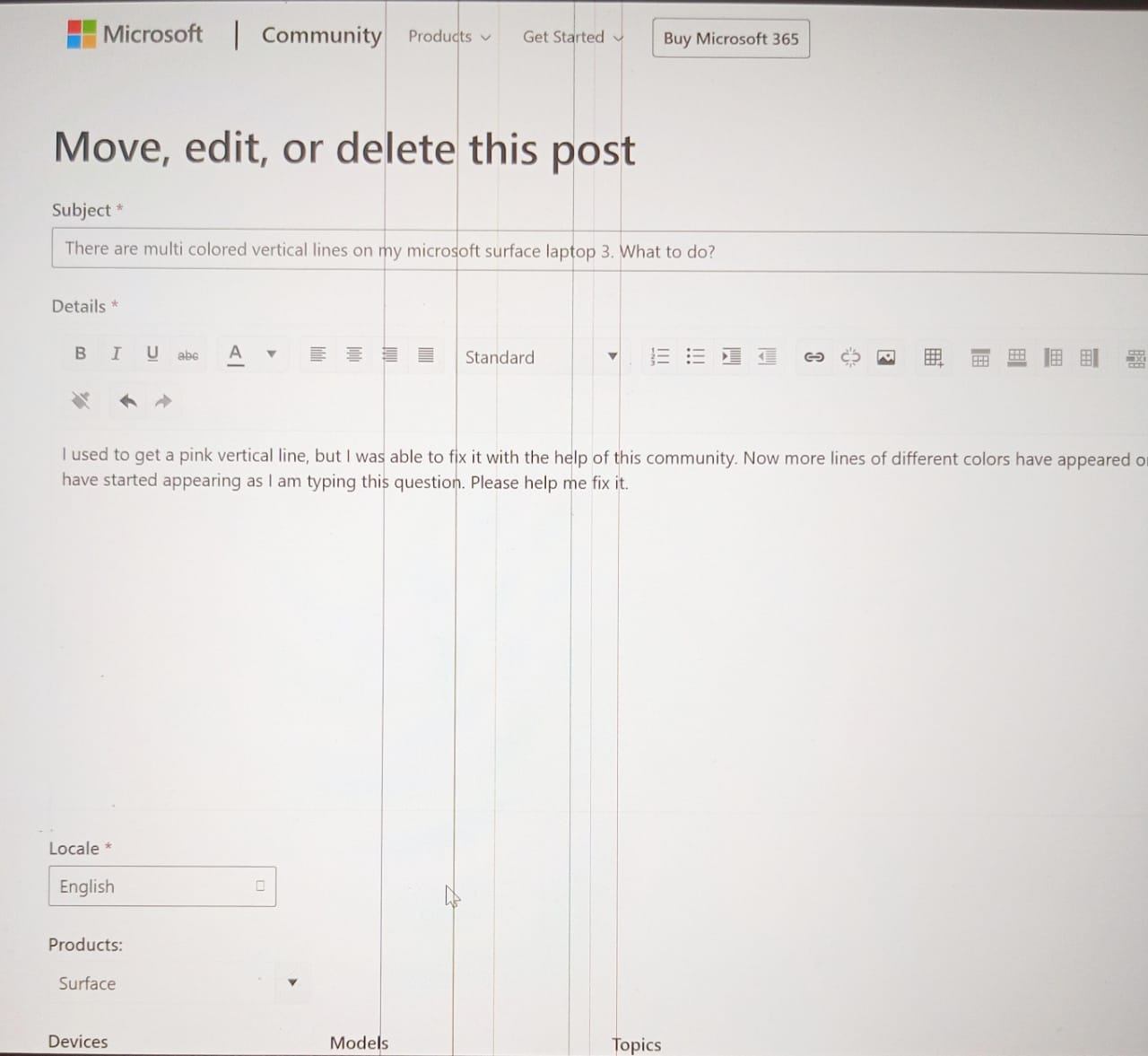 There are multi colored vertical lines on my microsoft surface laptop 3. What to do? - Microsoft Q&A
