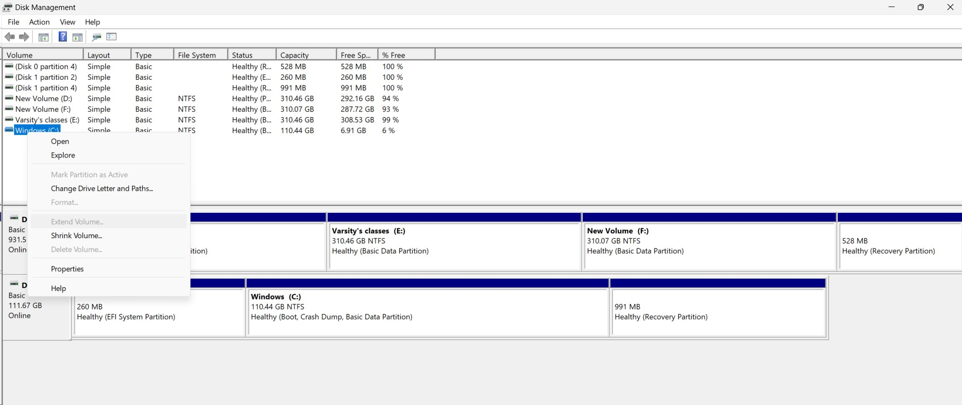 I wanted to extend space on my windows(C:) drive, But from disk ...