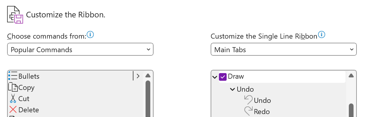 How can I put the undo button back in my (old) onenote's simplified ...