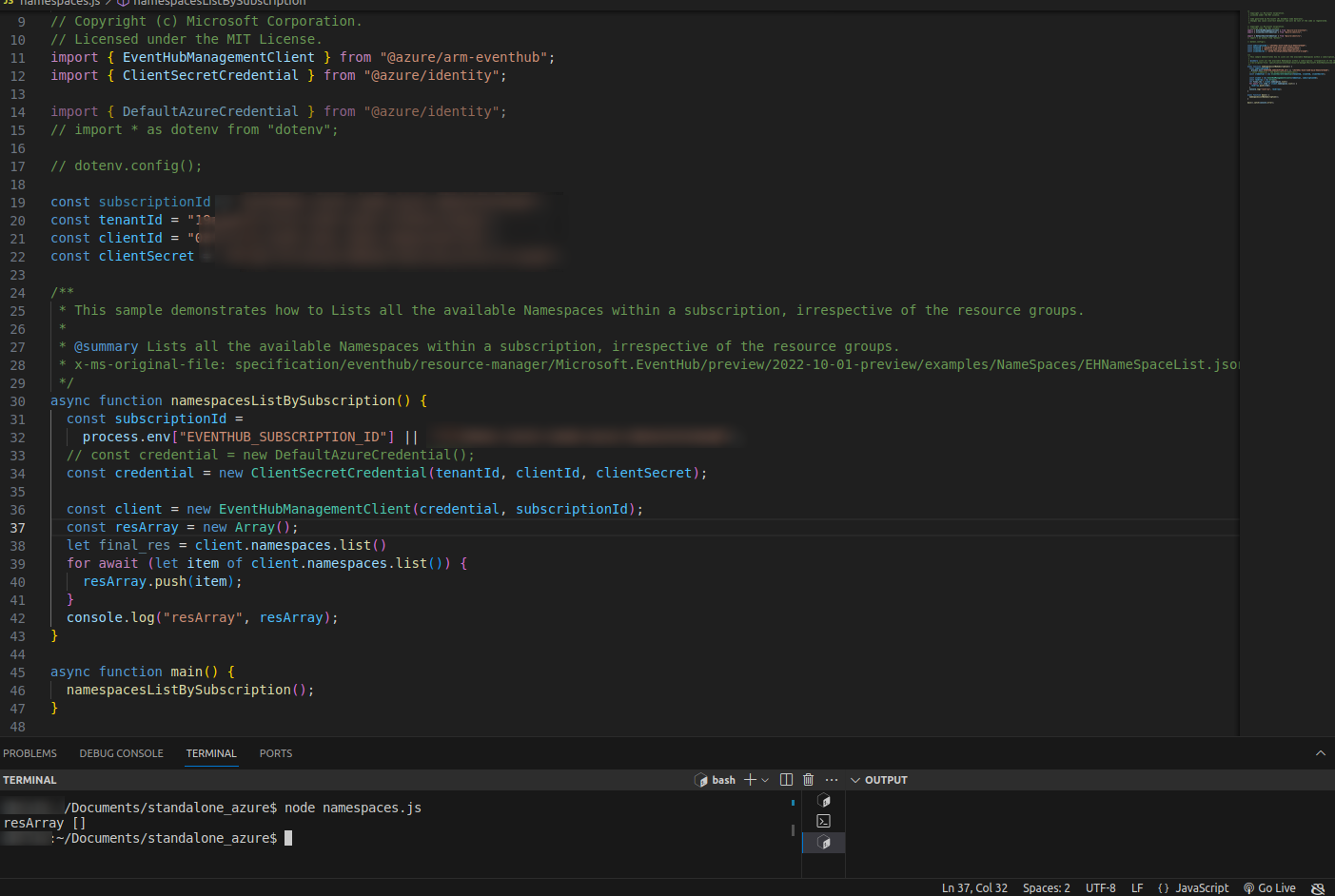 Unable to Retrieve Azure Namespace Listings via Script, While Successful via Azure Cli ...