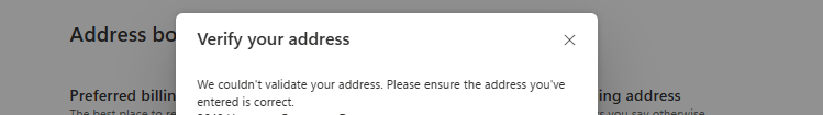 Unable to validate address - Microsoft Q&A