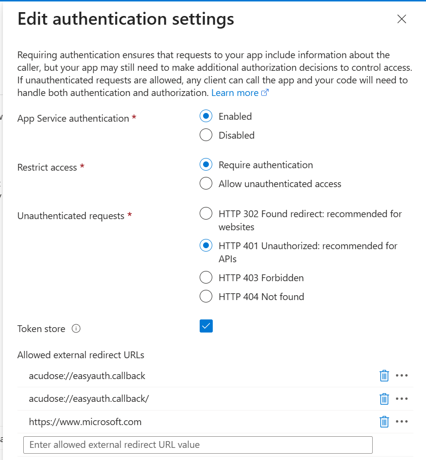 Azure Function - Authentication - Allowed External Redirect URLs - Microsoft Q&A