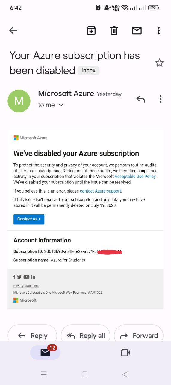 Your Azure subscription has been disabled - Due to suspicious activity ...
