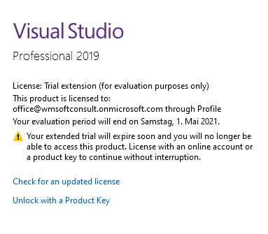 VS 2019 Trial will expire - Microsoft Q&A