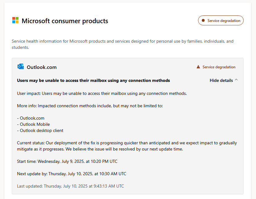 Outlook login is given this error on browser and app dont show new ...