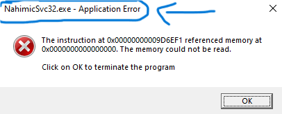 The instruction at 0x000******* referenced memory at 0x0000 ...