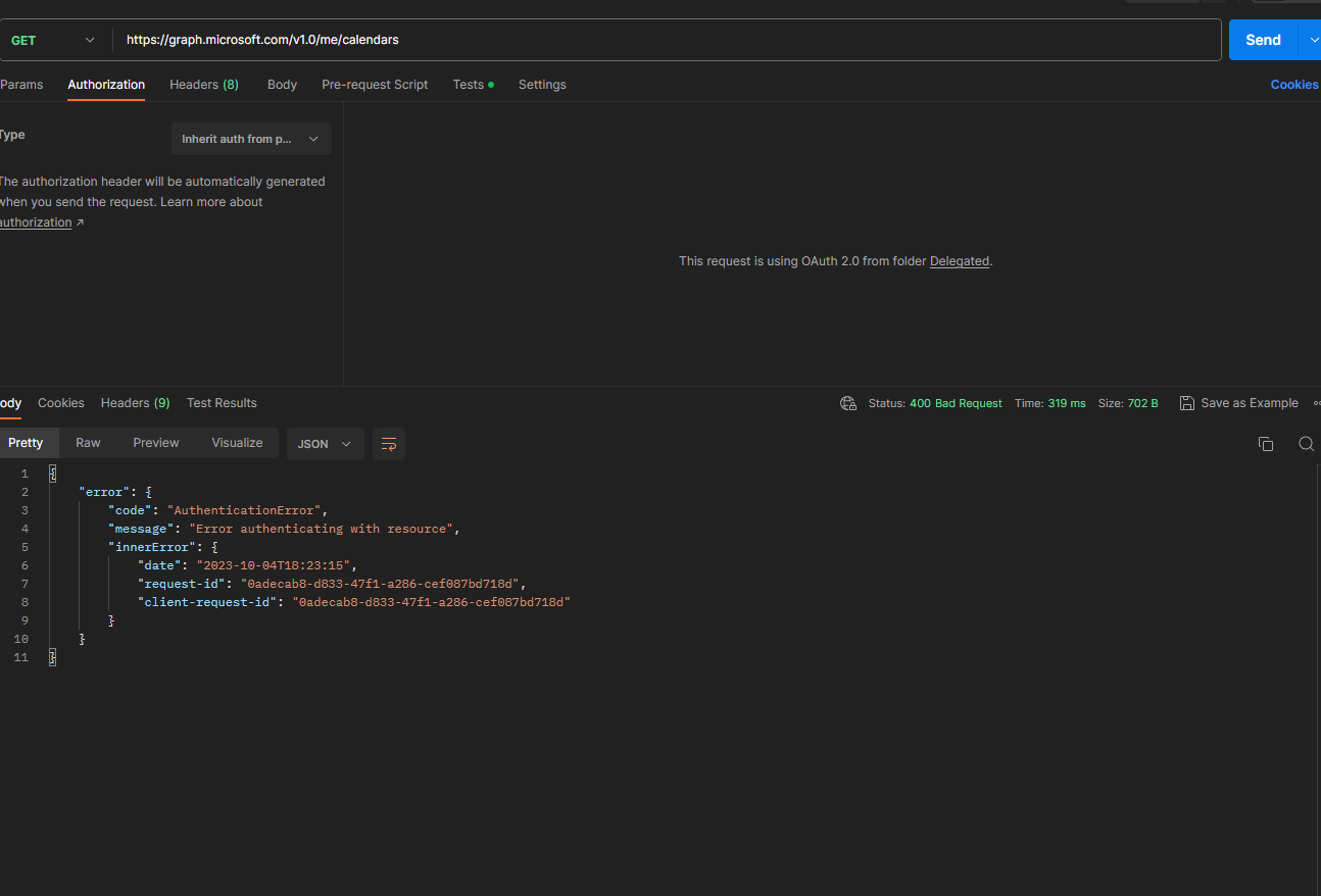 I'm having an Error Authenticating with resource when trying to use Microsoft Graph. - Microsoft Q&A