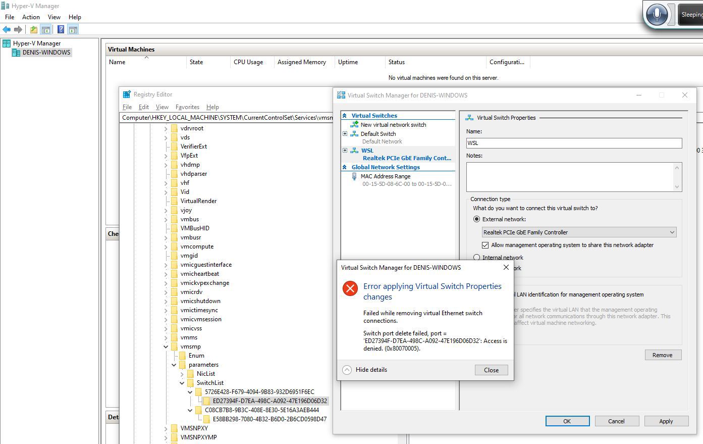Hyper-V resets WL2 settings of External network and breaks host ...