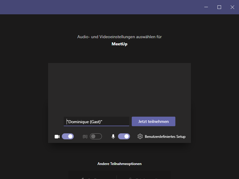Much simpler (old?) version of Teams is used when entering a call ...